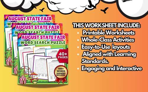 August State Fair Word Search Puzzles Morning Work Activity 3rd,4th,5th ...