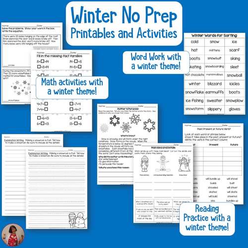 Winter No Prep Activities Literacy and Math Fun! by Elementary Matters