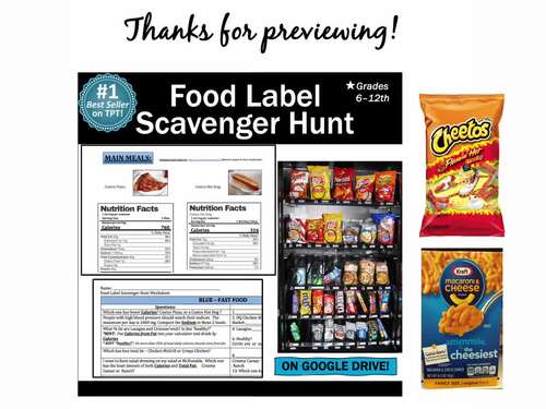 Nutrition Food Label Health Lesson Scavenger Hunt: 5 Lessons Online and ...