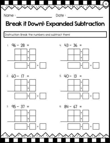 Break Apart Expanded Form 2 Digit Subtraction with Regrouping ...