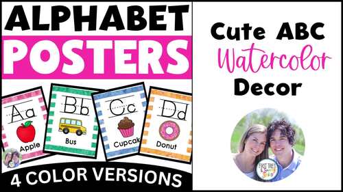 Alphabet Letters Wall Chart Cards - Alphabet Posters - Watercolor Decor ...