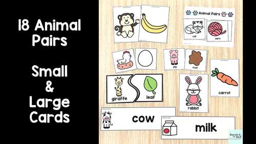 Animal Pairs Vocabulary Activities for Language, Word Associations ...
