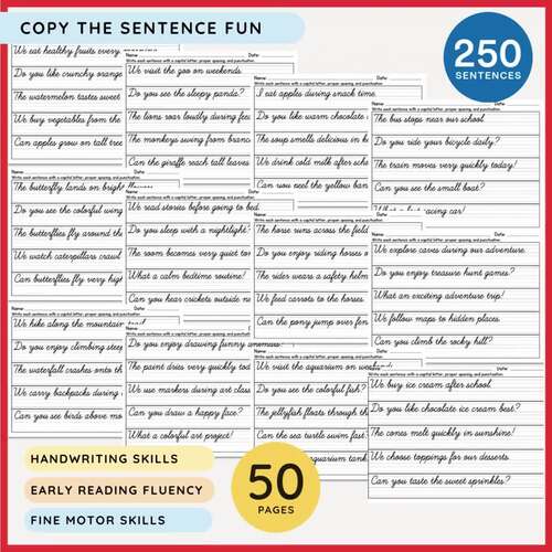 250 Cursive Sentence Handwriting Workbook | Copy the Sentence Phonics ...