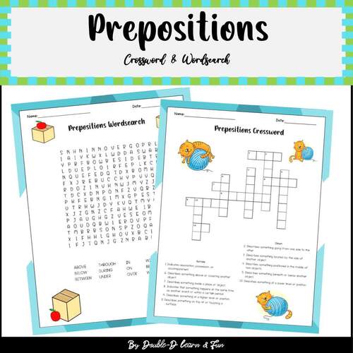 Prepositions Crossword & Wordsearch 3-6 Grammar EnglishLanguageArts ...