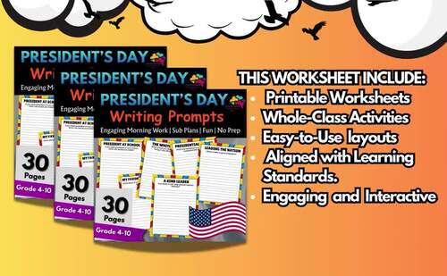 U.S President's Day Opinion Prompt Writing Activities 4th,5th,6th,7th ...