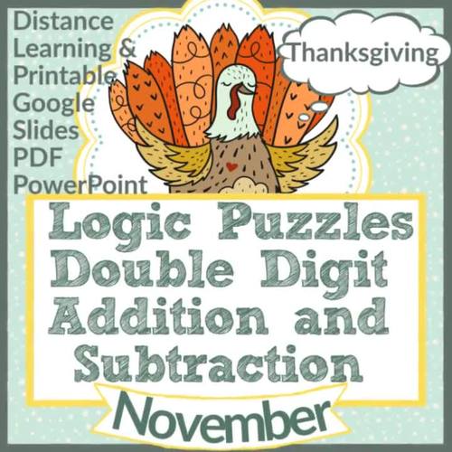 Digital Thanksgiving Math Logic Puzzles Double Digit Addition and ...