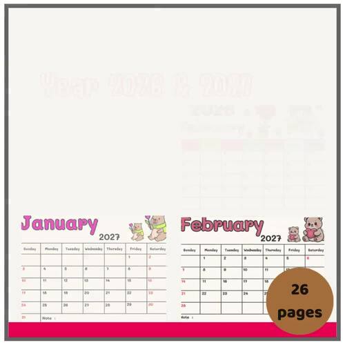 Monthly Calendar & Planner 2026–2027 | Holidays & Cute Animals (2-Year Set)