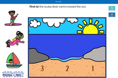 Summer Beach Following Directions with First, Next & Last | TPT