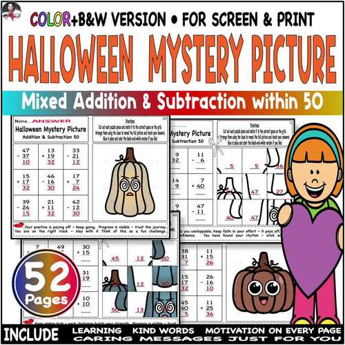 Mixed addition & subtraction to 50 with regrouping | Halloween Mystery ...