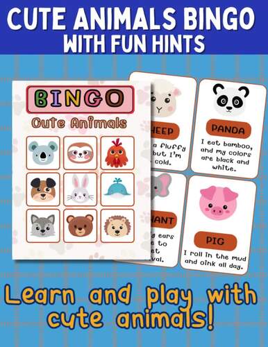 Cute Animals Bingo with Fun Hints – Interactive Game for Kids! | TPT