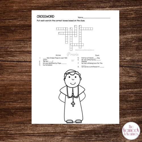 Catholic Saint Word Puzzles - No Prep Activity - St Pope John Paul II