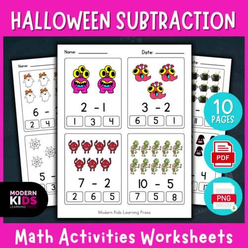 Halloween Spooky Subtraction Math Worksheet by ModernKids LearningPress