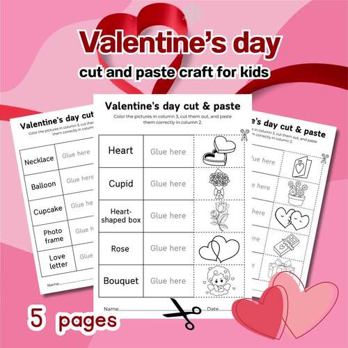 Valentine's day Cut and Paste craft for kids, Vocabulary learning,Kids ...