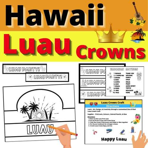 Luau Crowns Hawaii Luau Party Hawaiian Coloring Hat by DadsDesigns