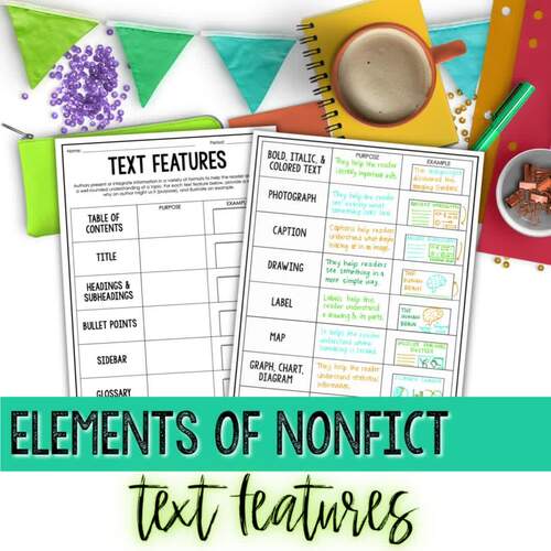 Nonfiction Text Features Scavenger Hunt, Graphic Organizer & Lesson