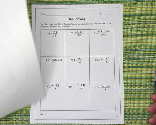Worksheet: Math of Physics + Key by KTM Science | TPT