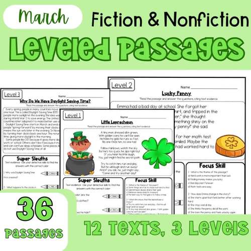 Leveled Close Reading Passages and Questions | March Comprehension ...