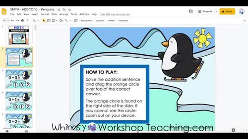 Google Slides Math Add to 10 Penguins Digital Activities Distance Learning