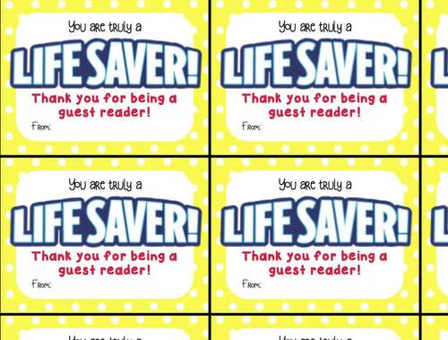 Lifesavers Guest Reader Appreciation Gift Tag- You are truly a Lifesaver!