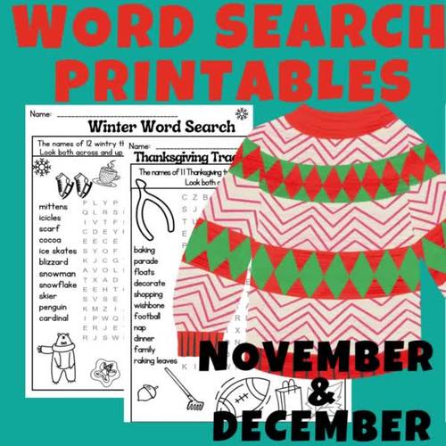 Thanksgiving Word Search | November Word Search Activities | FALL AND ...