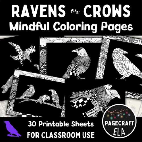 Mindful Coloring Ravens or Crows for Classroom Décor, Halloween, Edgar ...