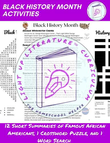 Black History Month Reading, Crossword, and Word Search Activity