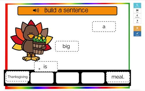 Thanksgiving! Build A Sentence 2nd grade Digital Task Boom Cards Turkey ...