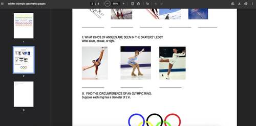Winter Olympics Geometry Worksheet | Lines, Angles & Circumference by ...