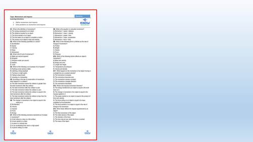 Momentum and Impulse Worksheet Conservation of Momentum Physics Quiz