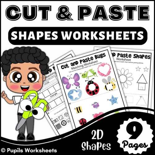 Cut and Paste Shapes Worksheets I 2D Shape Cut & Paste Kindergarten ...