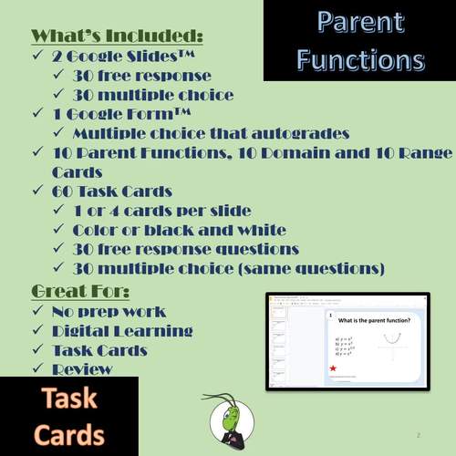 Parent Function Graph Task Cards | Google | Printable | Algebra 2