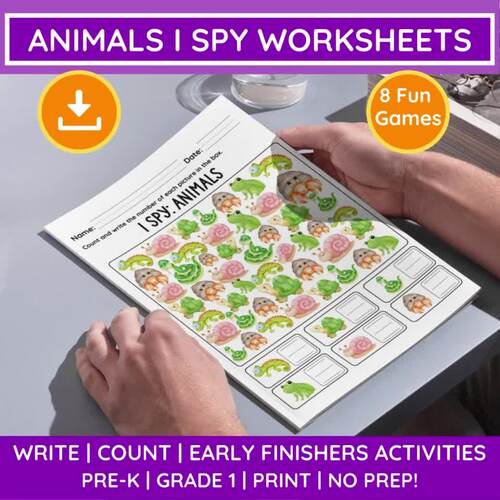 Fun I Spy Animals Worksheets Mammals, Birds, Fish | Counting | PreK ...