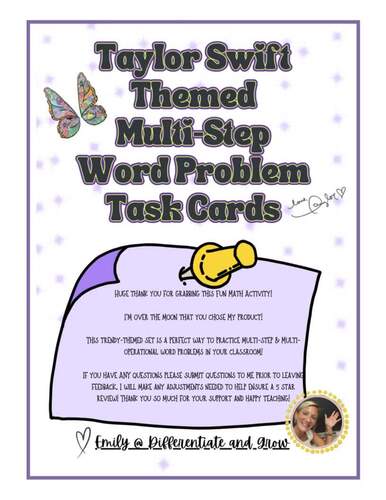Taylor Swift Multi Step Operation Word Problems Math Multiply Divide ...
