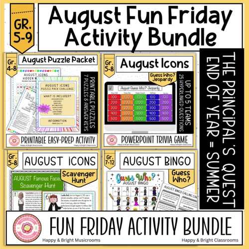 August Fun Friday Activity Bundle for Middle School, Code Breaker ...