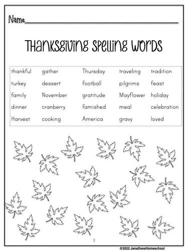 Thanksgiving Spelling Practice Sheets including Word Search & Self ...