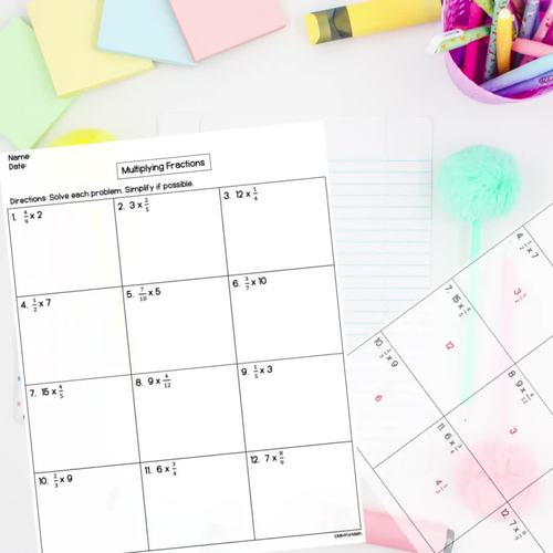 Multiply Fractions & Whole Numbers Worksheet Practice & Matching Game ...