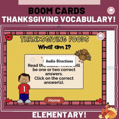 BOOM Cards Thanksgiving Foods Vocabulary Tiered Elementary | TPT