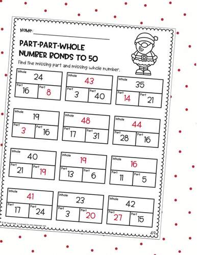 Christmas Part-Part-Whole Number Bonds to 50 Missing Whole & Missing ...