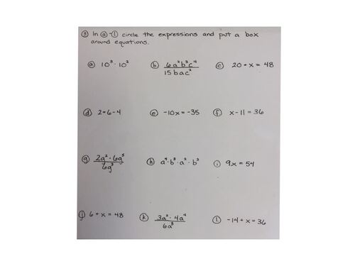 Math 8 1-3 Expressions vs. Equations Practice Problems with Video Link