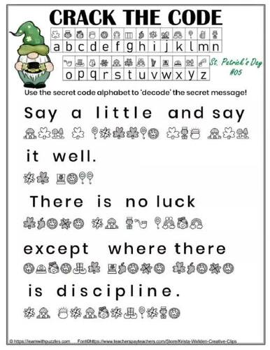 Codebreaker Worksheets for St. Patrick's Day Digital and Printable