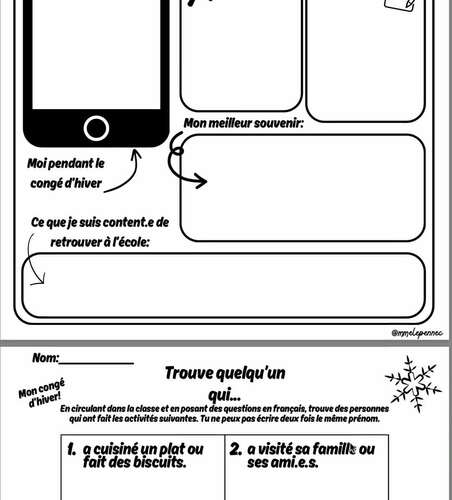 Congé d'hiver activités - French winter/spring break activities | TPT