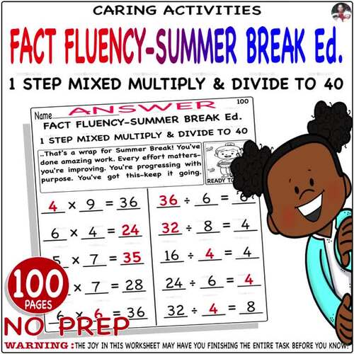1(One) Step Mixed Multiply Divide to 40 fact fluency worksheet - Summer Break Ed
