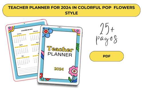Teacher Planner for 2024 in Colorful Pop Flowers Style by aissa ouahmane