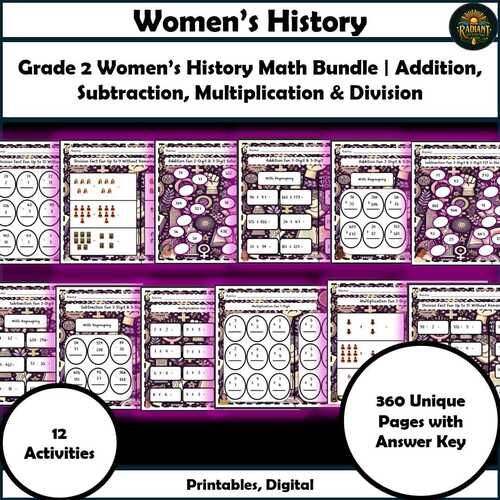 Grade 2 Women History Math Bundle Addition Subtraction Multiplication ...