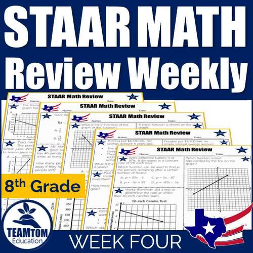 STAAR Math Review Weekly | Grade 8 Week 4 by Team Tom | TPT