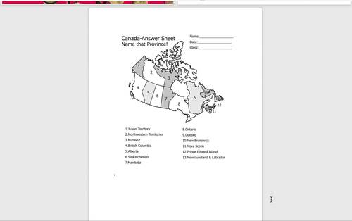 Geography and Canadian History, Canada Provinces and Territories Map Quiz