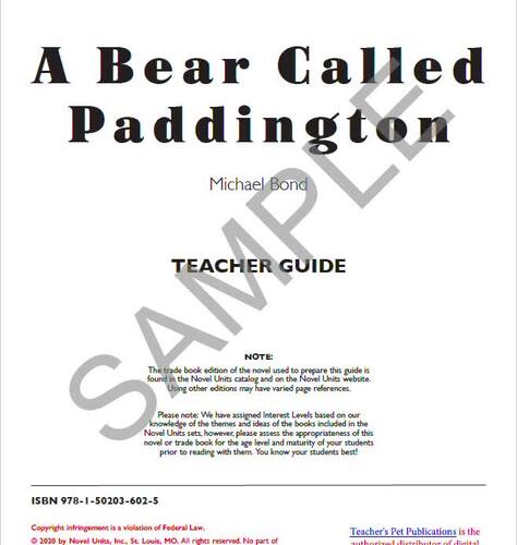 A Bear Called Paddington Novel Units® Teacher Guide Novel Study Grade 3 ...