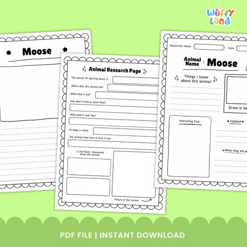 Moose Research Project | Animal Science Worksheets & Forest Animal Report