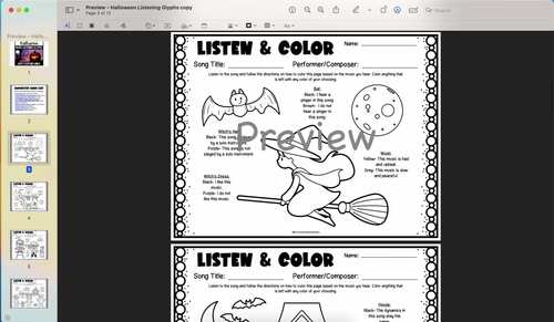 Halloween Music Listening Glyphs for Grades 2-4 | Music Coloring Sheets