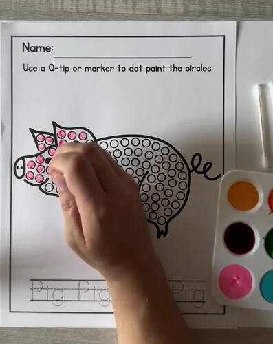 Farm Animals Q-Tip Dot Painting - Fine Motor Skills - Back to School - Art